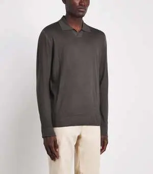 Corneliani Virgin Wool Long-sleeve Polo Shirt