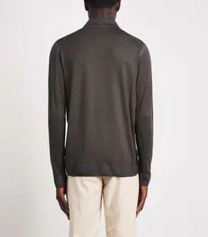 Corneliani Virgin Wool Long-sleeve Polo Shirt