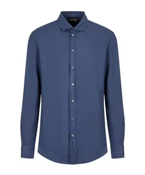 Emporio Armani Collar Longsleeve Linen Shirt - Blue