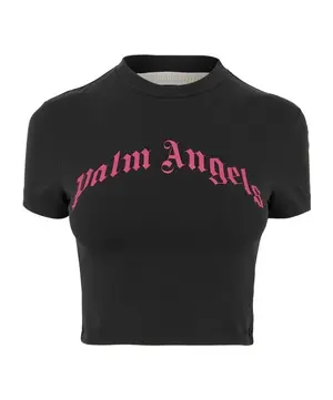 Palm Angels Cropped T-shirt With Gothic Logo