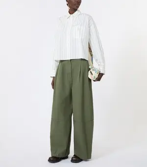 Max Mara Striped Cotton Poplin Shirt With Floral Satin Back Panel
