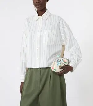 Max Mara Striped Cotton Poplin Shirt With Floral Satin Back Panel