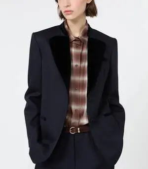 Max Mara Virgin Wool Blazer With Velvet Trim