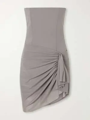 Alex Perry Strapless Gathered Jersey Mini Dress - Light Gray
