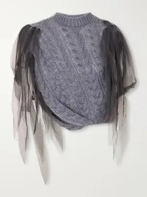 PAULINE DUJANCOURT Winnie Chiffon-trimmed Wool-blend Sweater - Gray