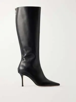 JIMMY CHOO Agathe 85 Leather Knee Boots - Black