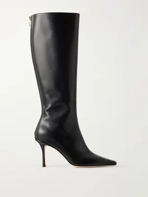 JIMMY CHOO Agathe 85 Leather Knee Boots - Black