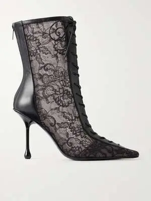 JIMMY CHOO Scarlett 95 Lace And Leather Ankle Boots