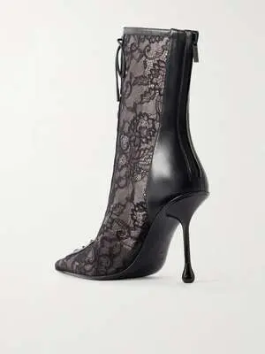 JIMMY CHOO Scarlett 95 Lace And Leather Ankle Boots
