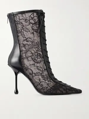 JIMMY CHOO Scarlett 95 Lace And Leather Ankle Boots - Black