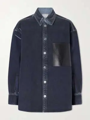 Bottega Veneta Overdyed Organic Denim Jacket With Leather Trim