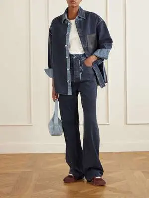 Bottega Veneta Overdyed Organic Denim Jacket With Leather Trim