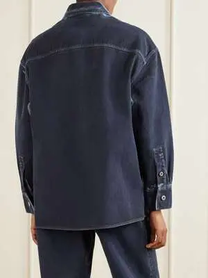 Bottega Veneta Overdyed Organic Denim Jacket With Leather Trim