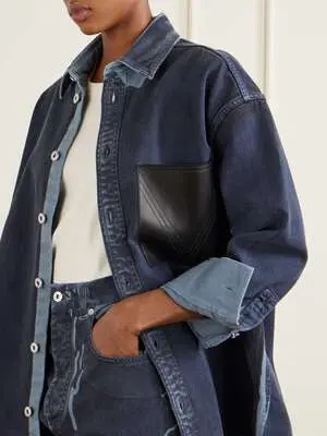 Bottega Veneta Overdyed Organic Denim Jacket With Leather Trim