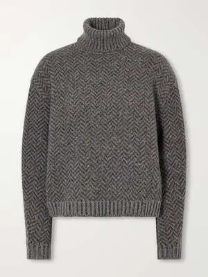 Gabriela Hearst Courtney Herringbone Cashmere Turtleneck Sweater