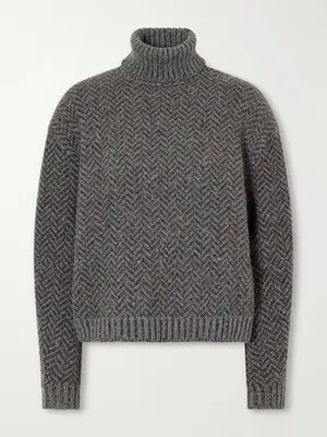 Gabriela Hearst Courtney Herringbone Cashmere Turtleneck Sweater - Gray