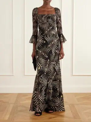Saloni Willa Printed Silk-chiffon Gown