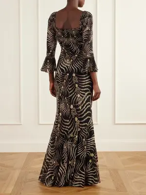 Saloni Willa Printed Silk-chiffon Gown