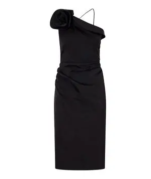 Magda Butrym One-shoulder Appliquéd Gathered Midi Dress - Black