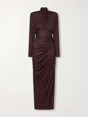 Balmain Draped Jersey Turtleneck Maxi Dress