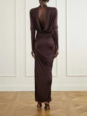 Balmain Draped Jersey Turtleneck Maxi Dress