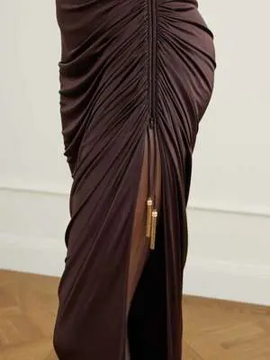 Balmain Draped Jersey Turtleneck Maxi Dress