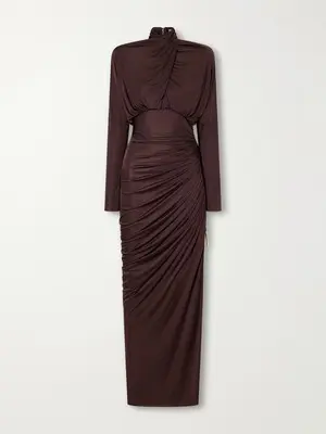 Balmain Draped Jersey Turtleneck Maxi Dress