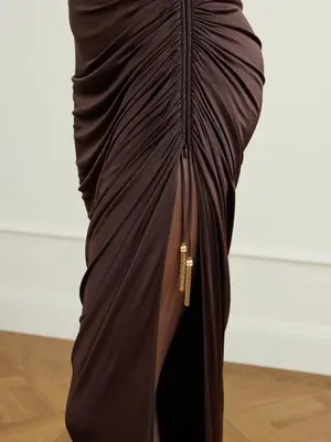 Balmain Draped Jersey Turtleneck Maxi Dress