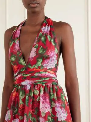 Carolina Herrera Tiered Floral-print Silk Halterneck Gown - Multi