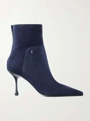 JIMMY CHOO Cycas 80 Logo-embellished Suede Ankle Boots - Navy