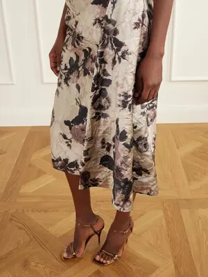 Erdem Floral-print Gathered Crinkled-satin Midi Dress - Multi