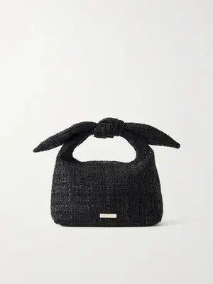 AQUAZZURA Bow Tie Mini Metallic Tweed Tote - Black