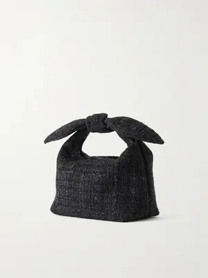 AQUAZZURA Bow Tie Mini Metallic Tweed Tote
