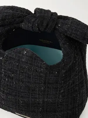 AQUAZZURA Bow Tie Mini Metallic Tweed Tote