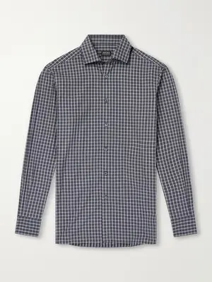 Zegna Centoquaranta Checked Cotton-twill Shirt - Gray