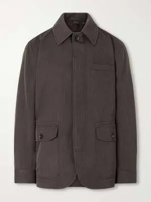 Brioni Leather-trimmed Wool-twill Jacket