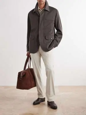 Brioni Leather-trimmed Wool-twill Jacket