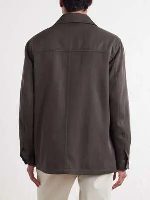 Brioni Leather-trimmed Wool-twill Jacket
