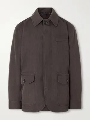 Brioni Wool-twill Jacket With Leather Trim - Brown
