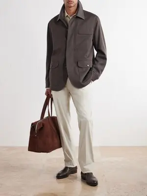 Brioni Wool-twill Jacket With Leather Trim