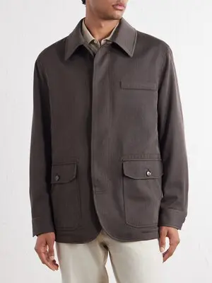 Brioni Wool-twill Jacket With Leather Trim