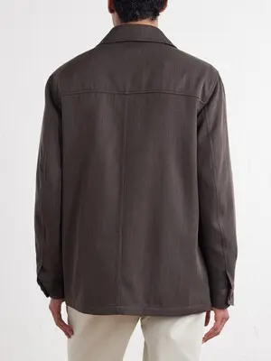 Brioni Wool-twill Jacket With Leather Trim