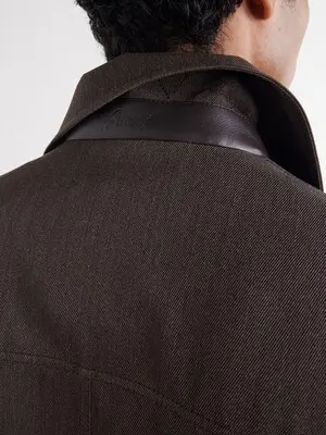 Brioni Wool-twill Jacket With Leather Trim