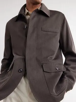 Brioni Wool-twill Jacket With Leather Trim