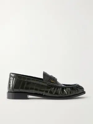 Saint Laurent Monogram Croc-effect Leather Loafers