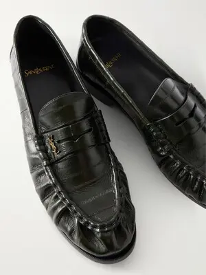 Saint Laurent Monogram Croc-effect Leather Loafers