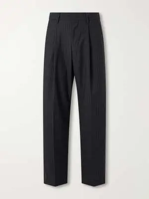 Nn07 Kay 10037 Straight-leg Pleated Pinstriped Woven Trousers - Gray