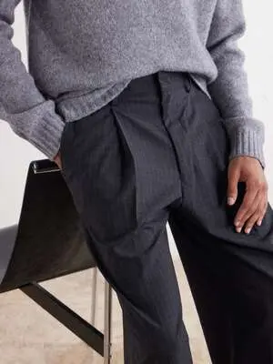 Nn07 Kay 10037 Straight-leg Pleated Pinstriped Woven Trousers