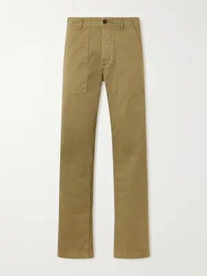 FORTELA Straight-leg Cotton Herringbone Trousers - Green