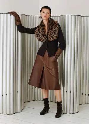 ME+EM Luxe Pleat Front Midi Skirt - Pecan Brown